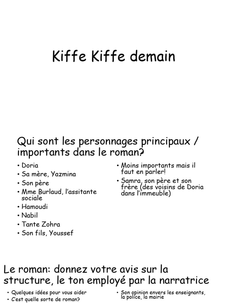 Analyse des personnages de Kiffe Kiffe | PDF