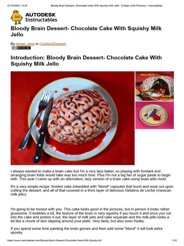 Bloody Brain Dessert - Chocolate Cake With Squishy Milk Jello - 9 Steps ...
