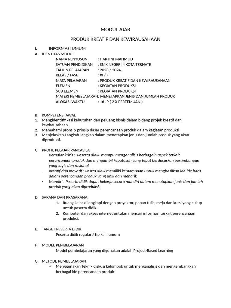 Modul Ajar 1 PKK | PDF