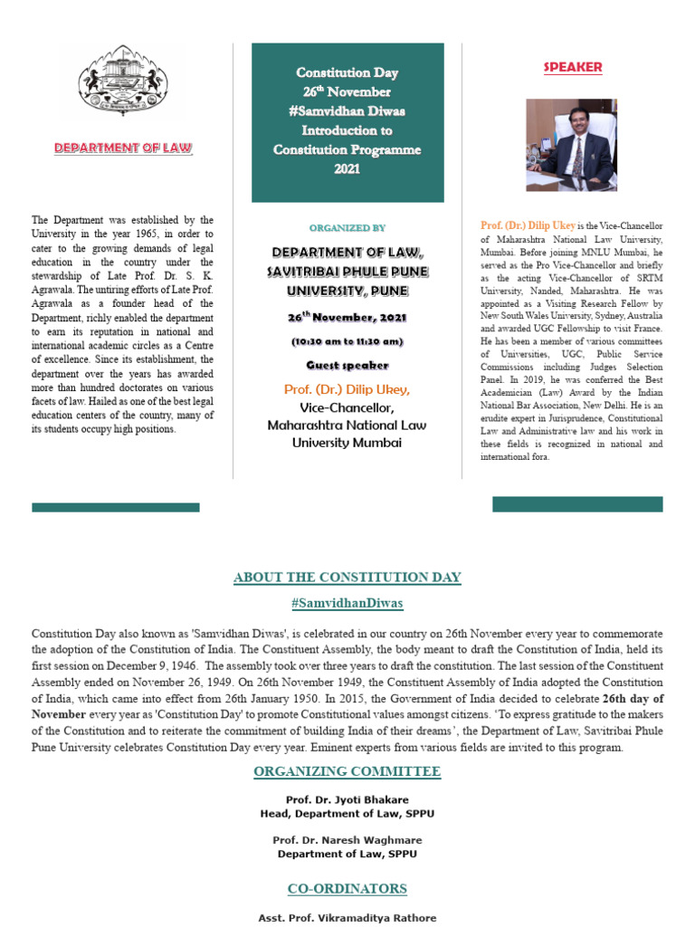 Constitution Day Lecture Brochure - 24112021 | PDF | Academia