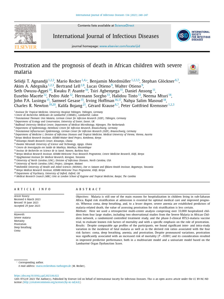Prostration and The Prognosis of Death in African Children With Severe ...