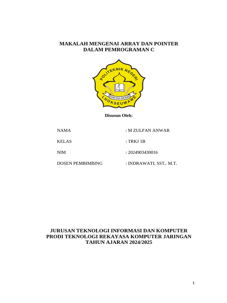 Array dan Pointer dalam C: Panduan Lengkap | PDF