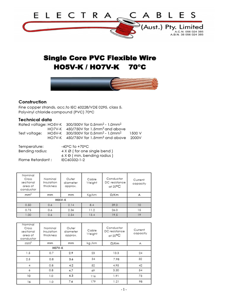 PVC Flexible Wire Specifications | PDF | Insulator (Electricity ...