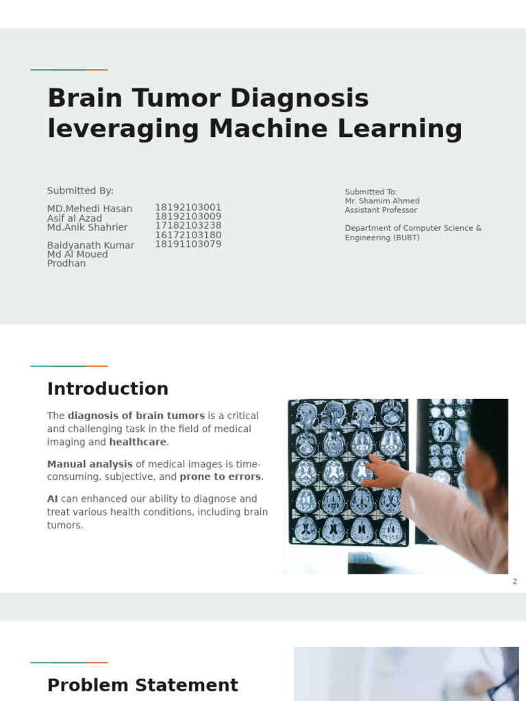 Brain Tumor Diagnosis leveraging Machine Learning | PDF | Machine ...