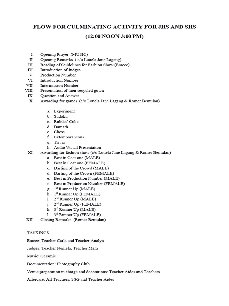Flow For Culminating Activity For JHS and SHS 1 | PDF