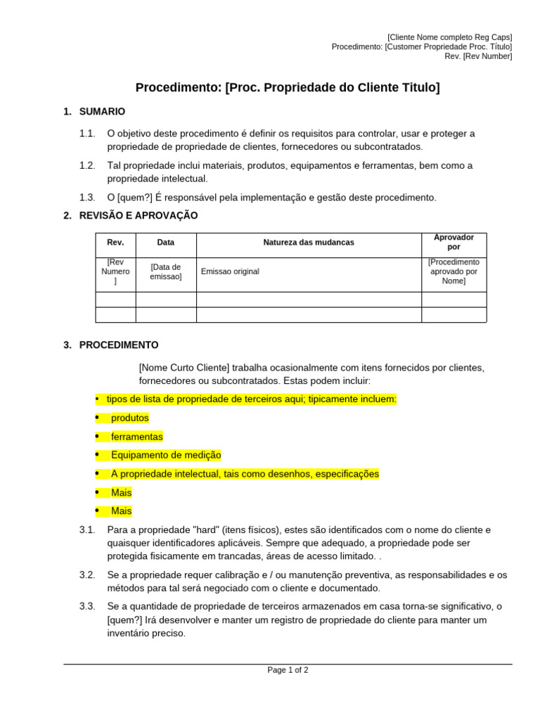 Procedimento - Controle Propriedade Do Cliente | PDF | Informática ...
