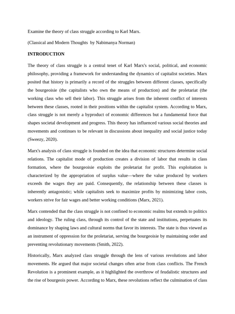 Examine the theory of class struggle according to Karl Marx | PDF ...