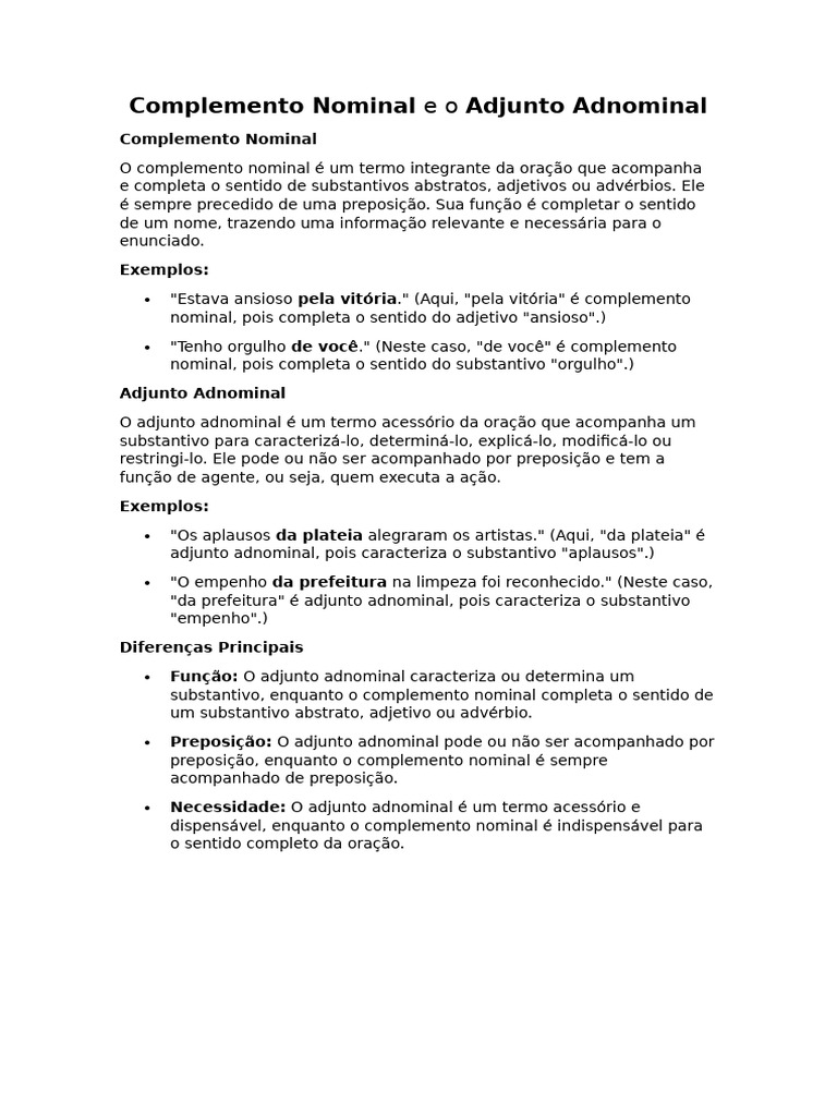 Complemento Nominal e o Adjunto Adnominal | PDF