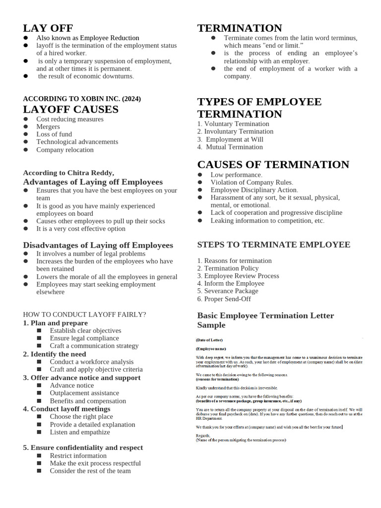 LAY OFF & TERMINATION PART REPORT | PDF | Layoff | Employment
