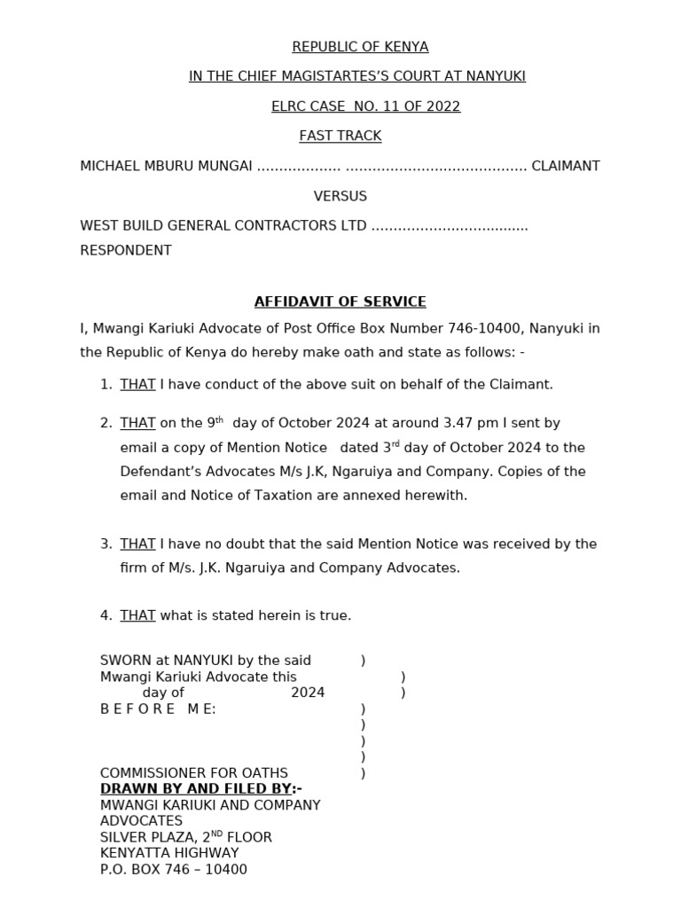 Affidavit of Service in ELRC Case | PDF | Law