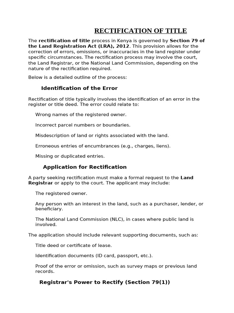 RECTIFICATION OF TITLE | PDF | Identity Document | Property Law