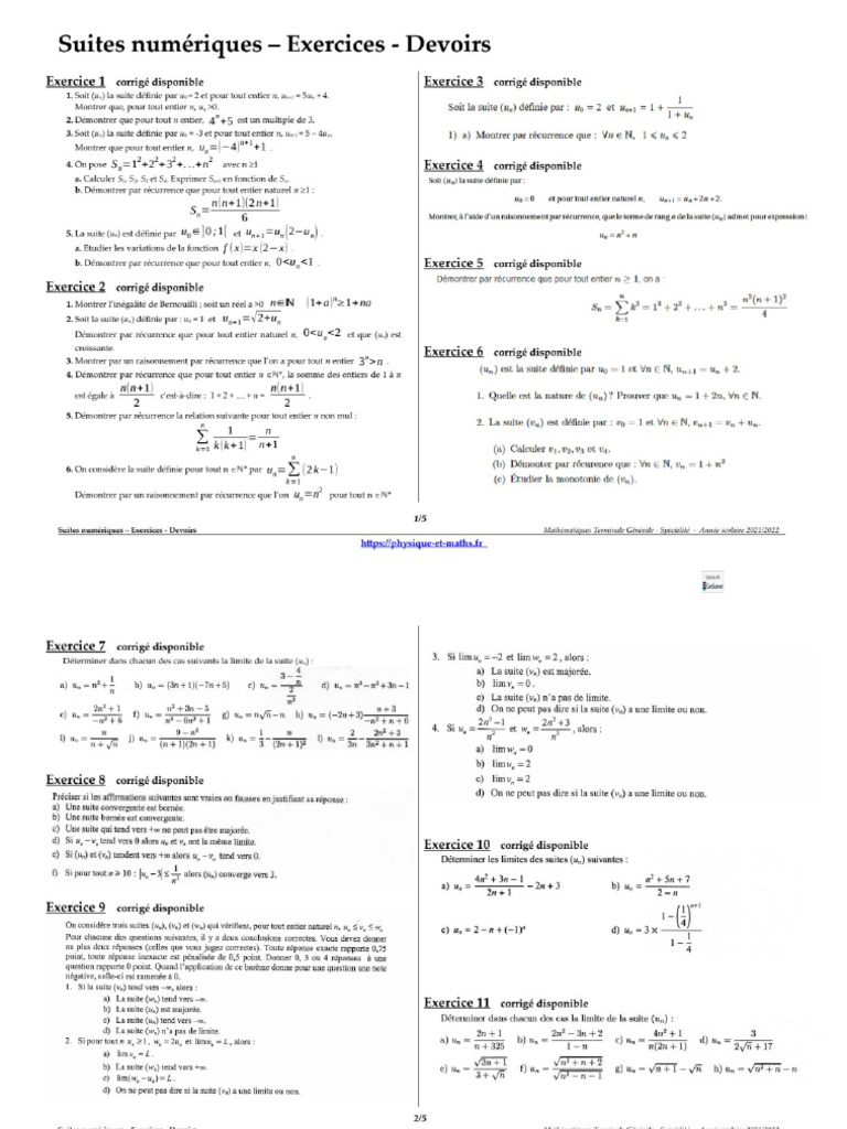 suites_numeriques_exercices (1) 2 | PDF