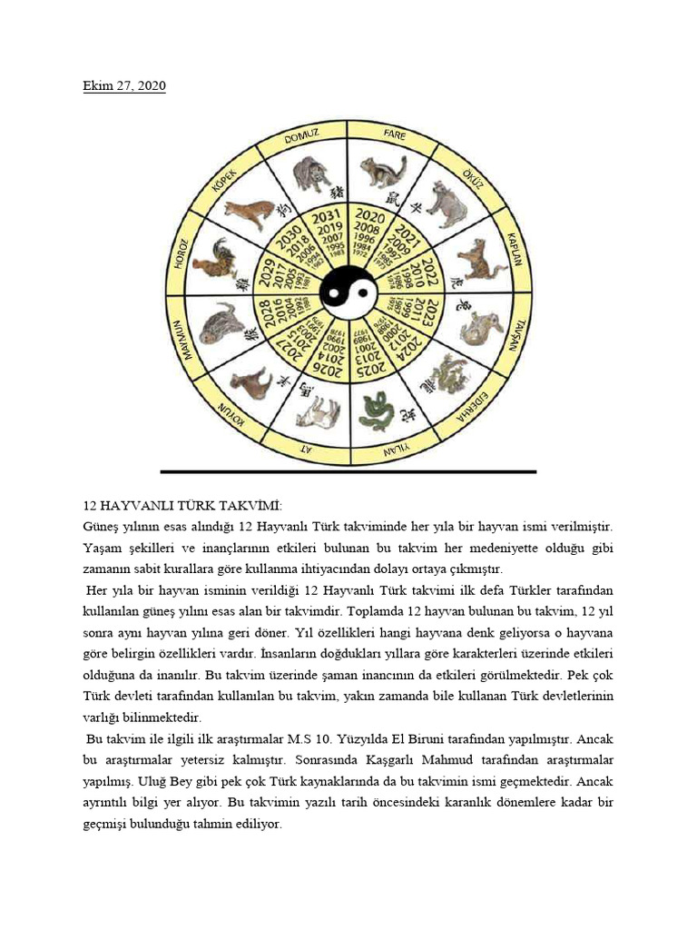 12 Hayvanli Turk Takvimi | PDF