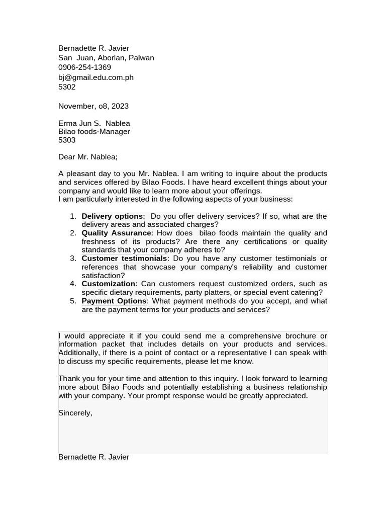 inquiry letter | PDF