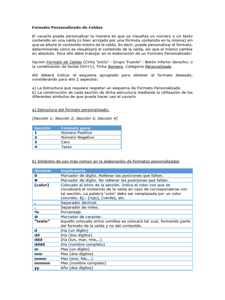 Formato Personalizado de Celdas | PDF | Aritmética | Números Formato Personalizado de Celdas | PDF | Aritmética | Números