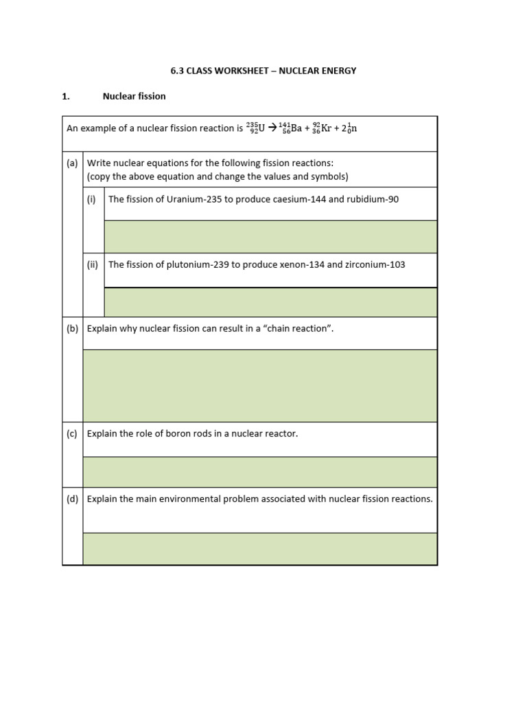 Nuclear Energy Questions | PDF