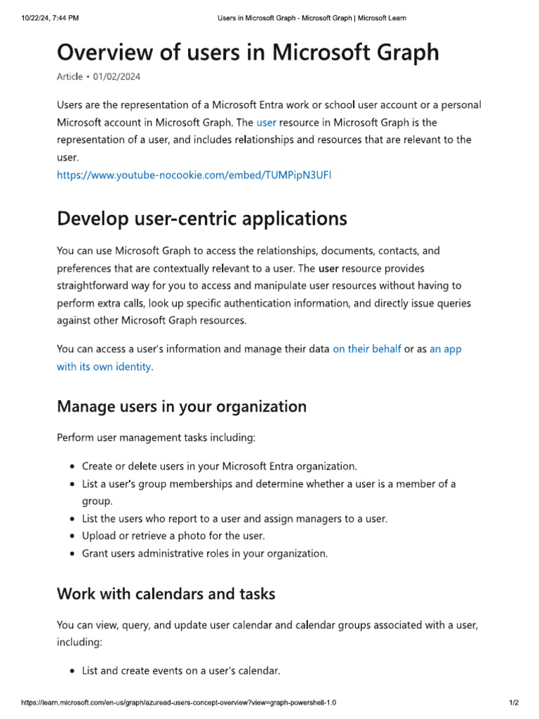 Overview of Users in Microsoft Graph | PDF