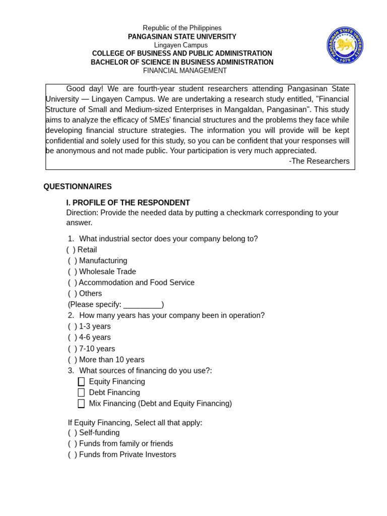 Questionnaire-FINAL-3.0 | PDF | Equity (Finance) | Debt