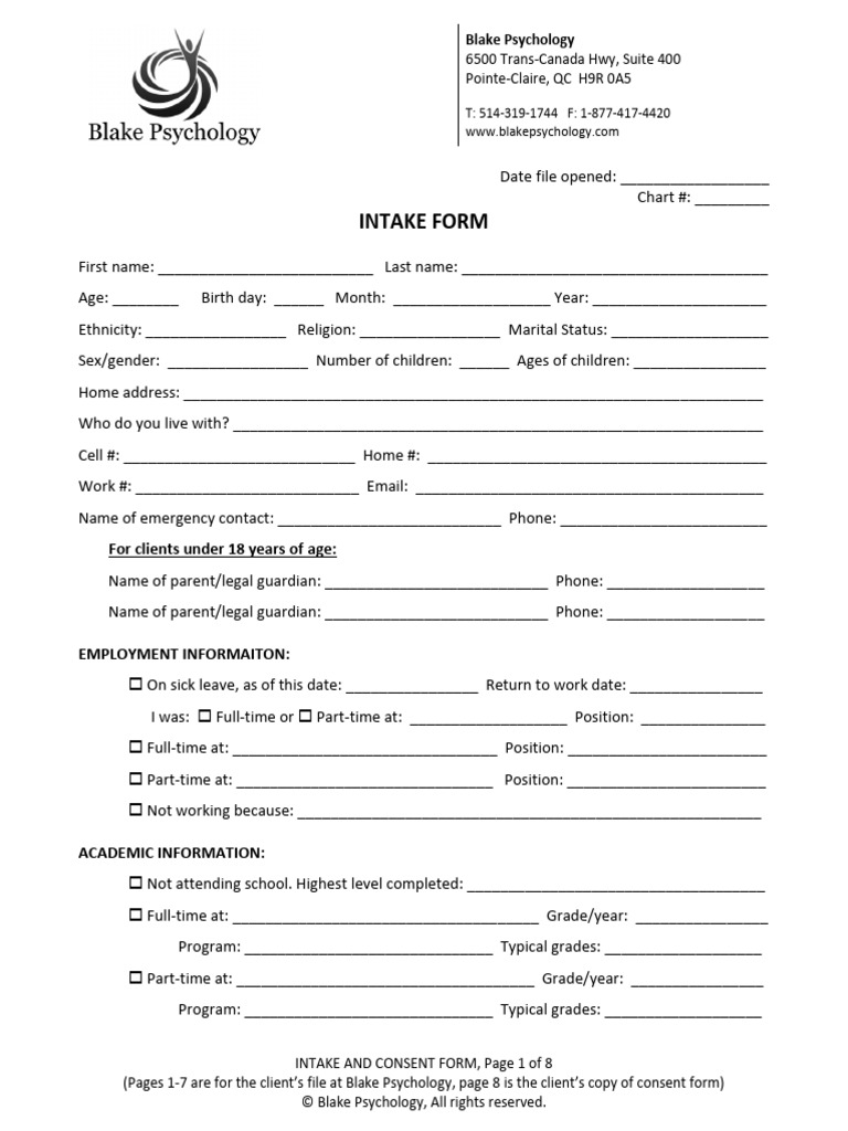 INTAKE_AND_CONSENT_FORM-1 | PDF | Psychotherapy | Psychology
