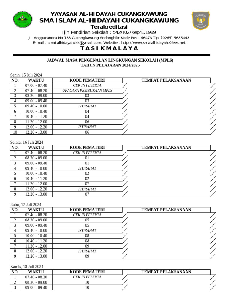 Jadwal MPLS SMA 2024/2025 | PDF
