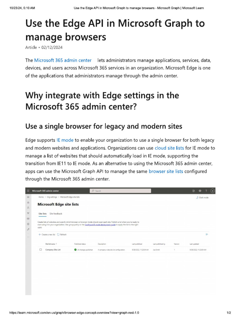 Use The Edge API in Microsoft Graph To Manage Browsers | PDF
