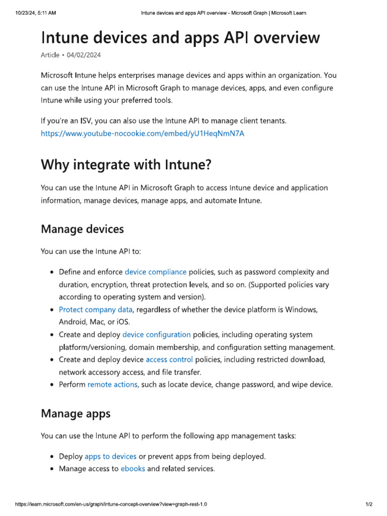 Intune devices and apps API overview | PDF
