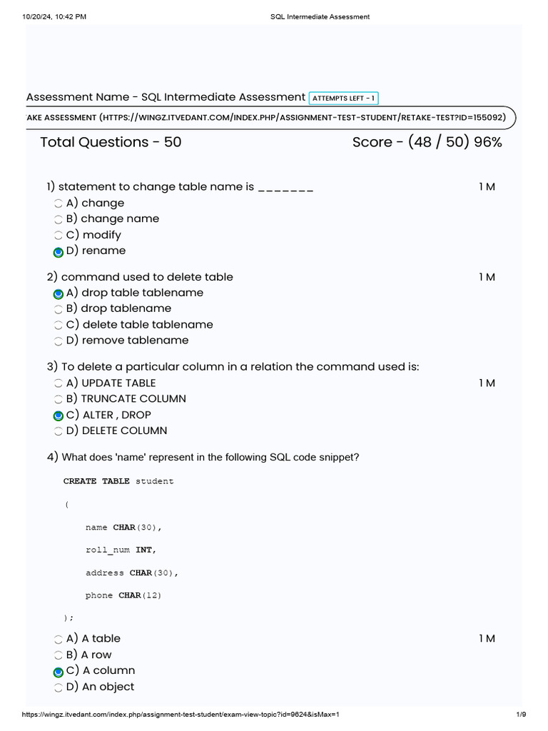 SQL Intermediate Assessment1 | PDF | Information Retrieval | Databases