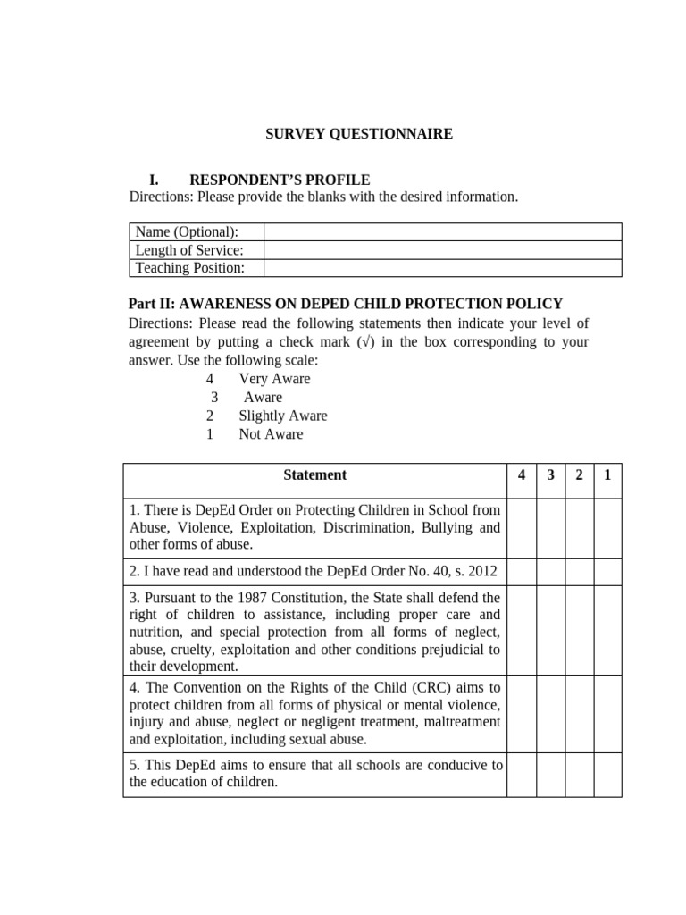 DepEd Child Protection Policy Survey | PDF | Violence | Disciplines