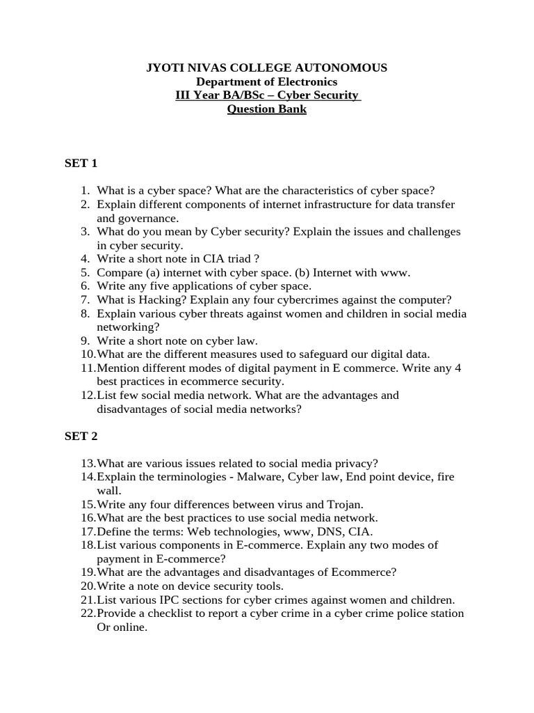 CYBER SECURITY BABSc QUESTION BANK | PDF