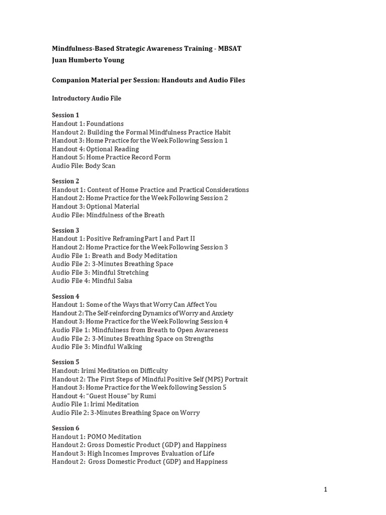 Mbs at Handouts and Audio Files Per Session | PDF | Mindfulness ...