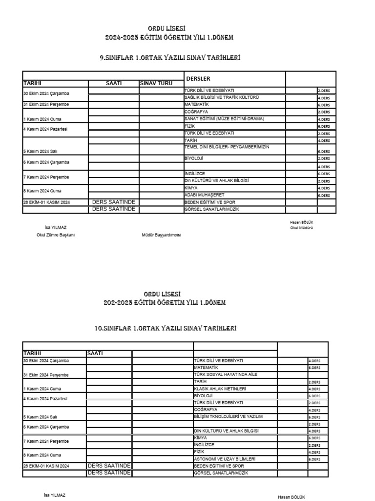 Ortak Sinav Tari̇hleri̇ | PDF