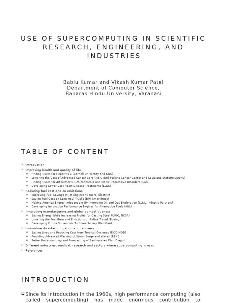 Use of Supercomputing in Scientific Research, Engineering, and Industries | PDF | Simulation ...