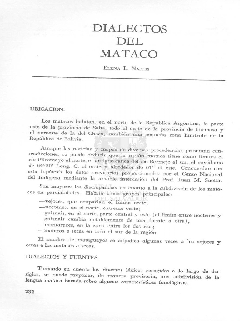 1968 - Najlis - Dialectos Del Mataco | PDF