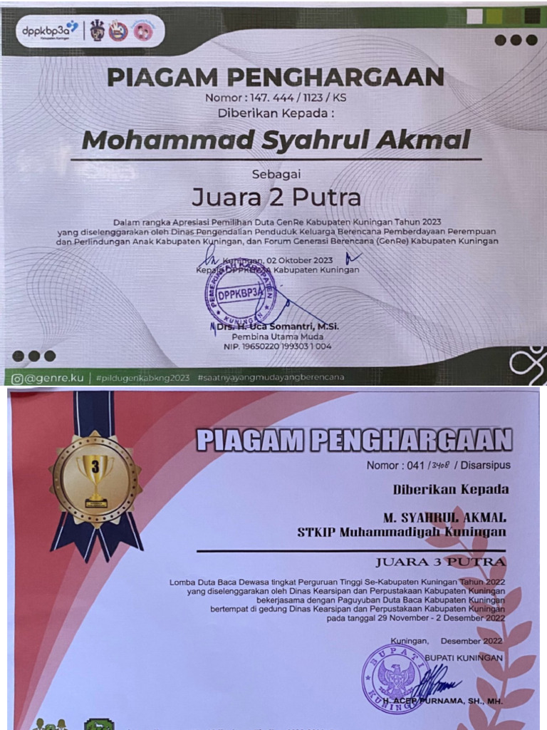 Piagam Penghargaan | PDF