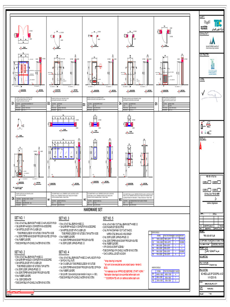2880-Sh-Sd-Arc-H-Schedule of Doors and Windows-A-011 | PDF | Door | Architectural Elements