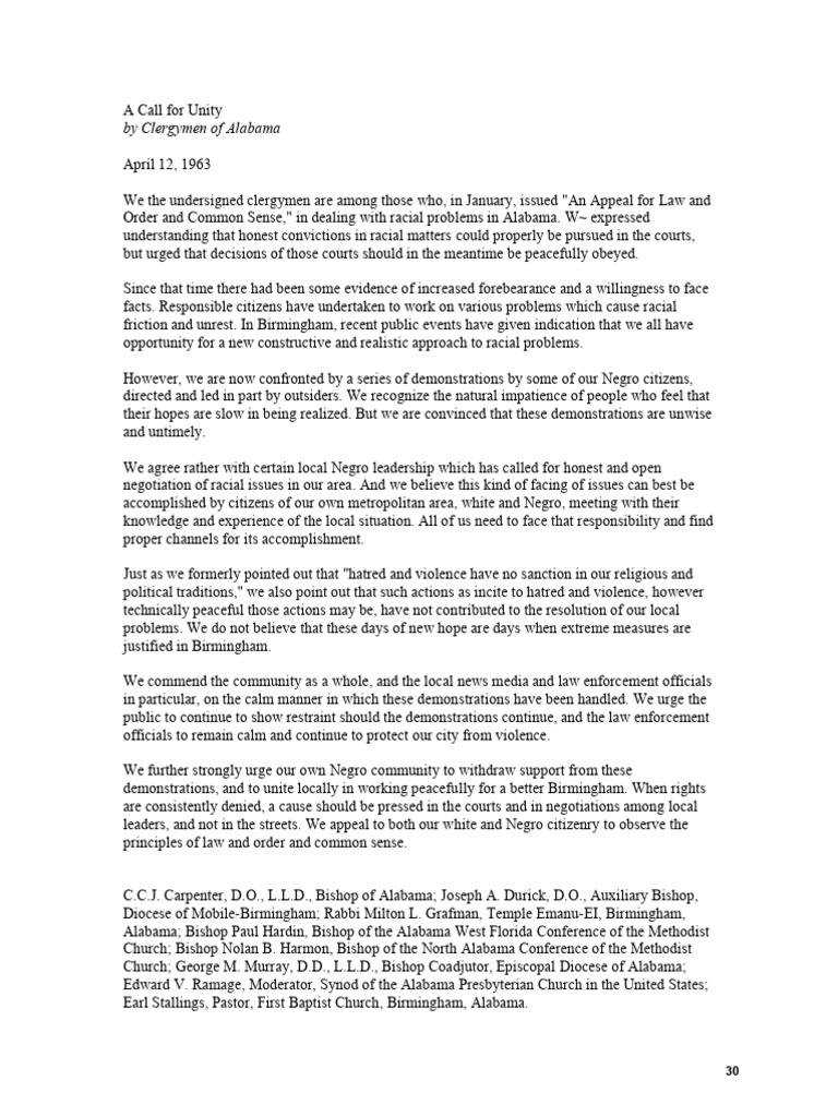 Birmingham Call For Unity | PDF | Bishop