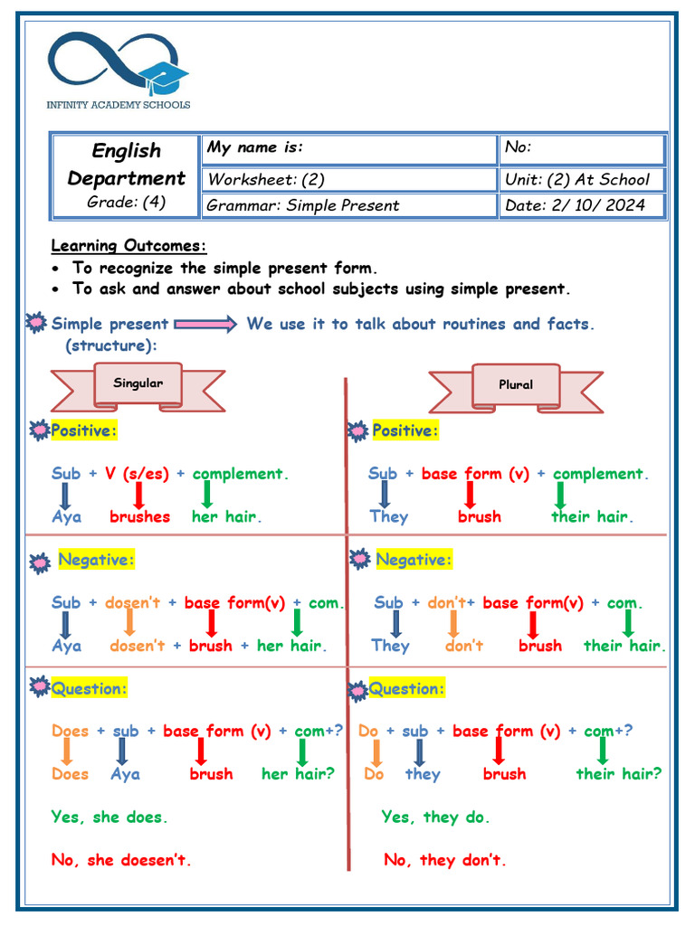 Simple Present Grammar Worksheet | PDF | Linguistic Typology | Language ...