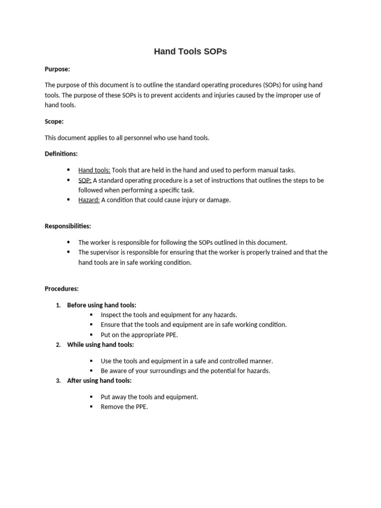 Hand Tools Sops | PDF | Personal Protective Equipment | Occupational ...