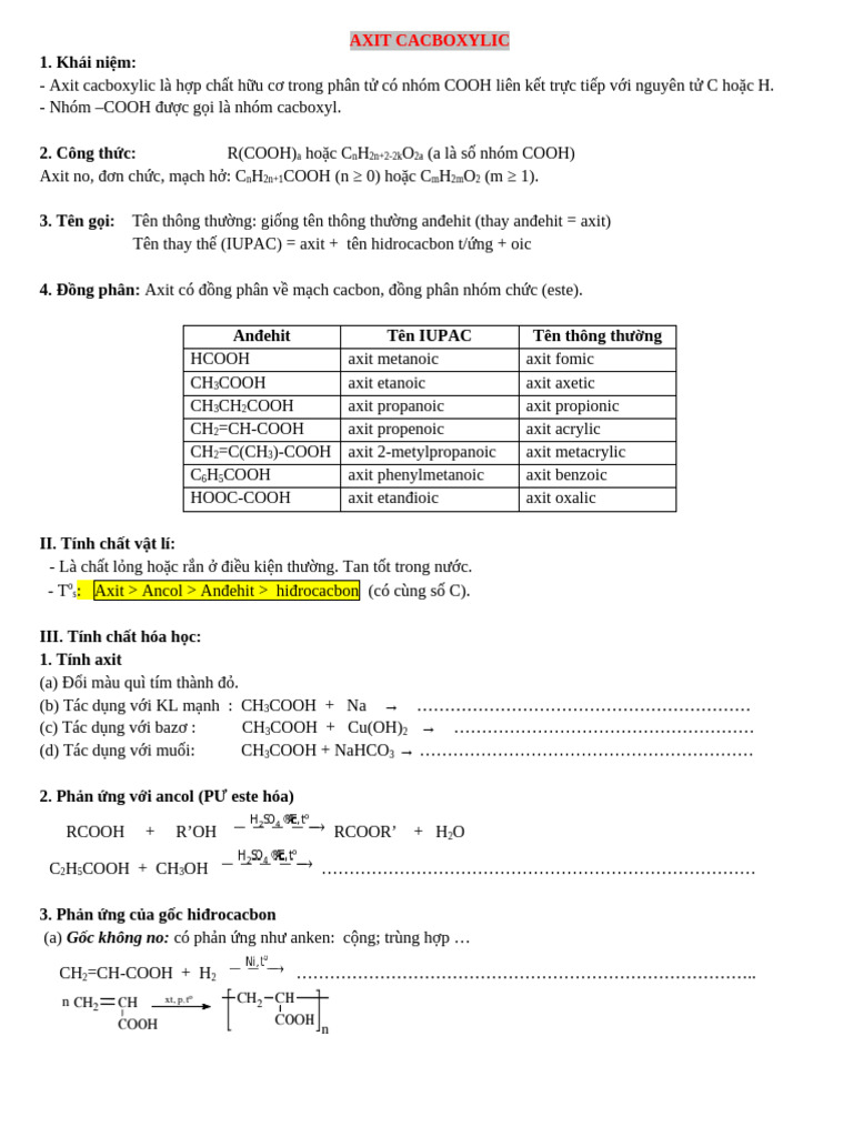 Axit Cacboxylic 2022 | PDF