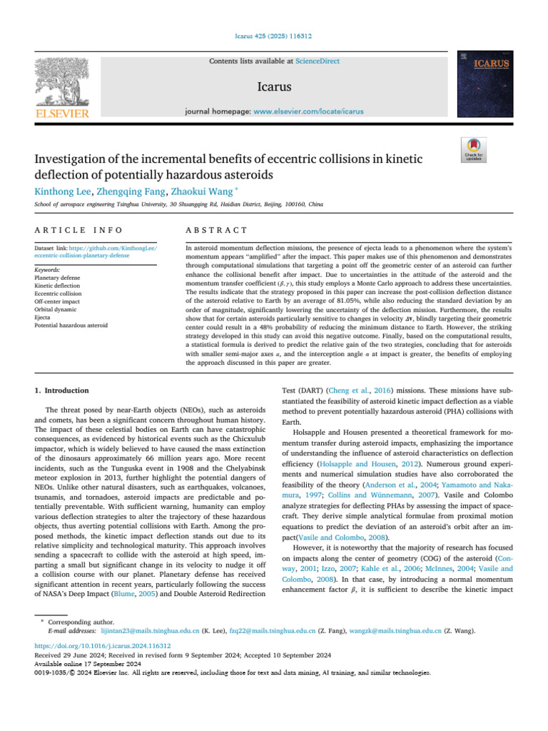 Eccentric Collision for Asteroid Defense | PDF | Asteroid | Momentum