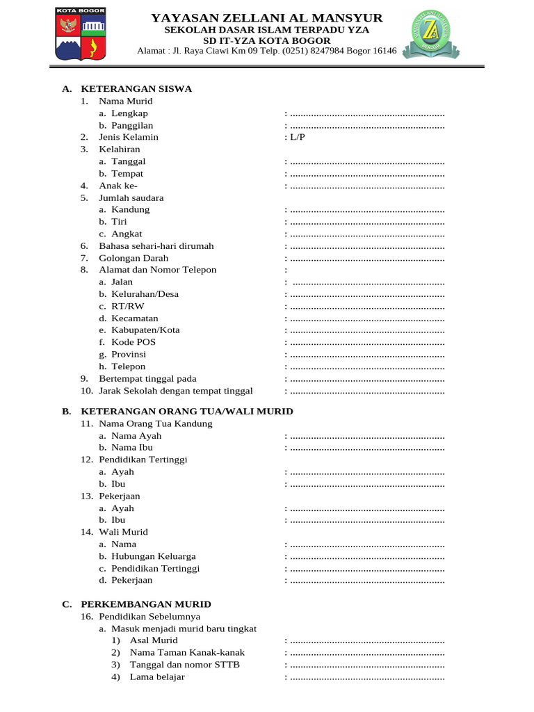 Biodata Siswa SD Kelas 6 YZA | PDF | Olahraga & Rekreasi