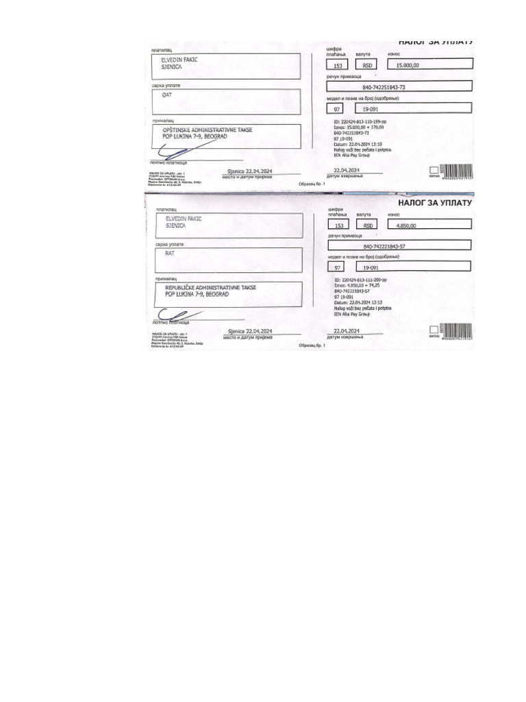 Taksa 15000 I 4850 - Elvedin Fakic 1 | PDF