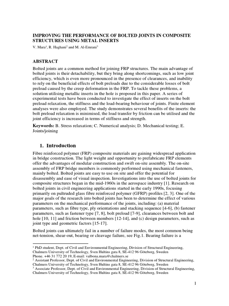 Improving The Performance of Bolted Joints in Composite Structures ...