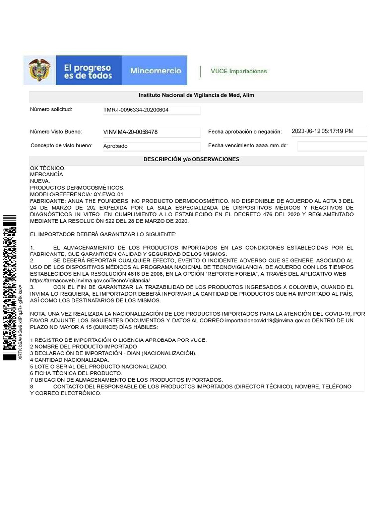 Visto Bueno INVIMA VUCE (1) - Organized | PDF