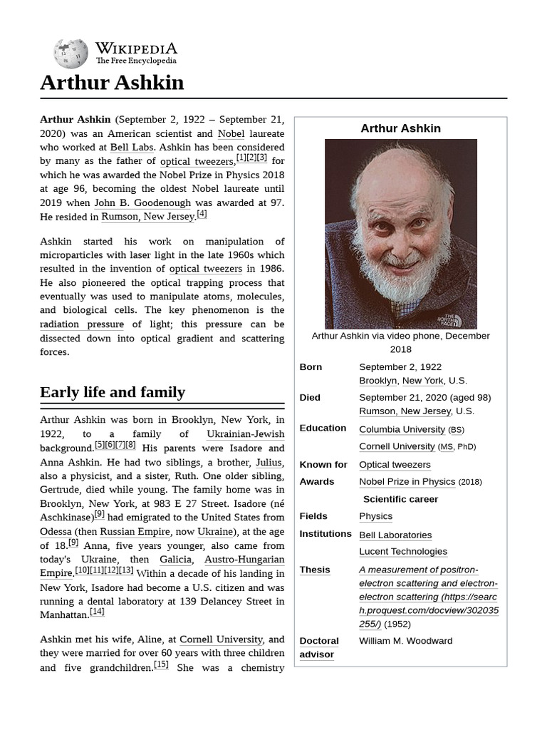 Arthur_Ashkin | PDF | Physical Sciences | Optics