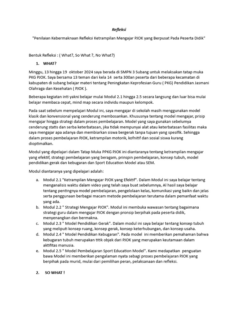 Refleksi Pembelajaran PJOK Efektif | PDF | Karier & Perkembangan