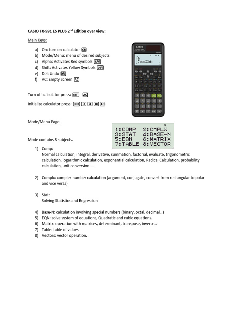 CASIO FX-991 ES PLUS User Guide | PDF | Complex Number | Matrix ...