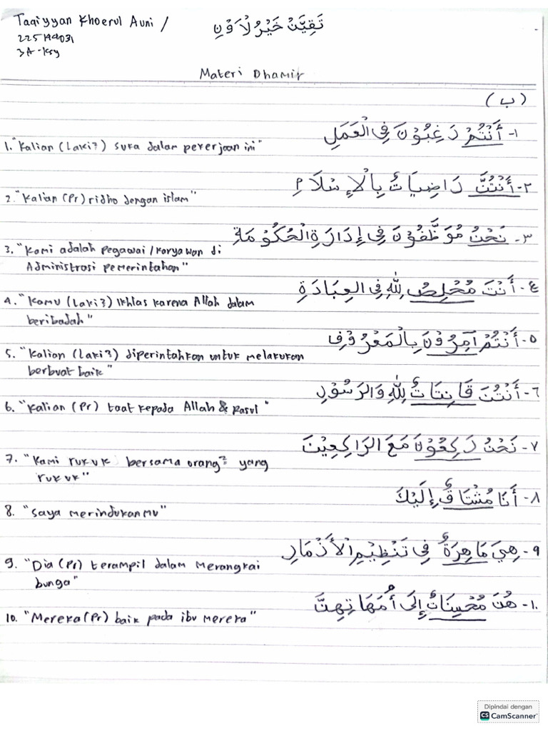 Latihan Dhamir Taqiyyan Khoerul 225144031 | PDF