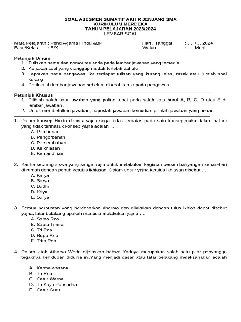 Soal - PAH - ASAS Genap 2024 - Kls X - Kurmer | PDF