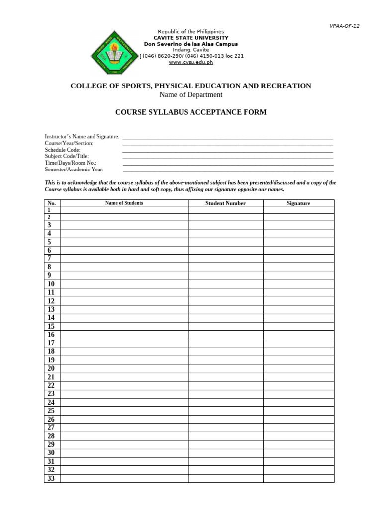 Acceptance CS and Course Syllabus Form Reference | PDF